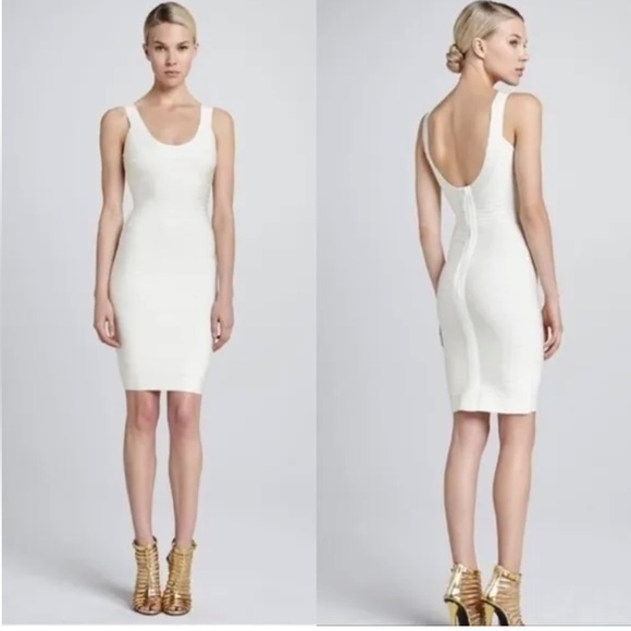 Herve Leger | Dresses | Herve Leger Nwt White Scoop Neck Bandage Dress ...